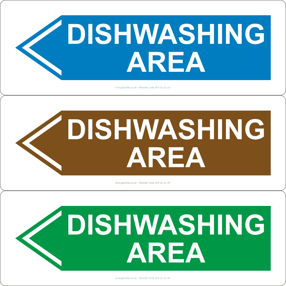 Dishwashing Area (Left Arrow) Sign – JPS Online Ltd